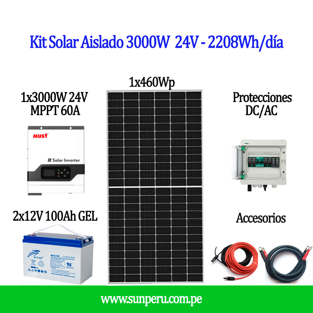 Kit Solar Aislado 3000W 24V 2208Wh/día – Sunperu Solar